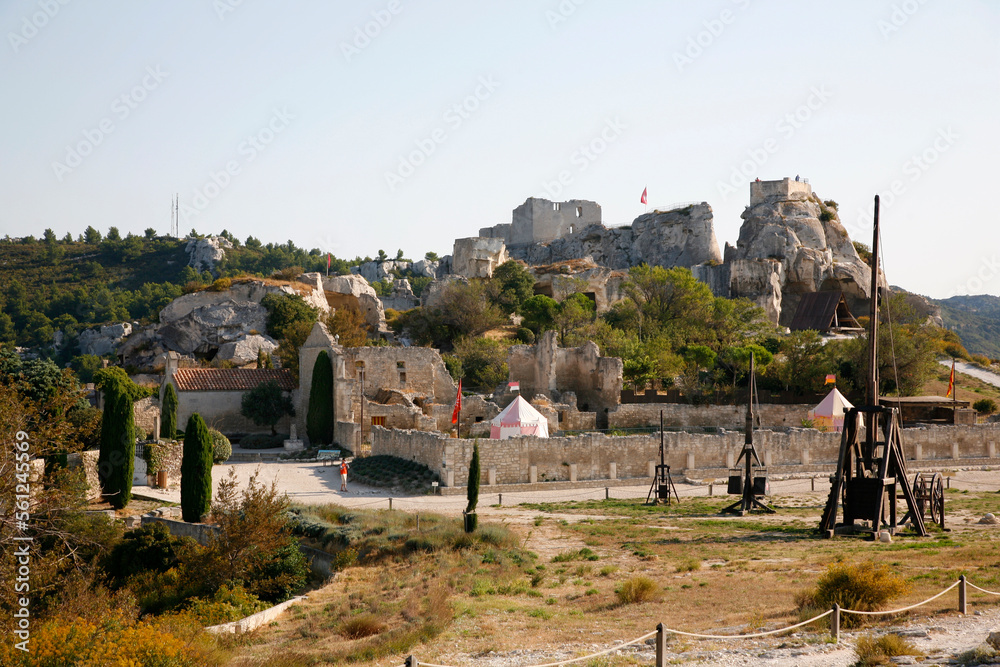 Catapult at The Citadel also known as the Ville Morte in Les Baux de ...