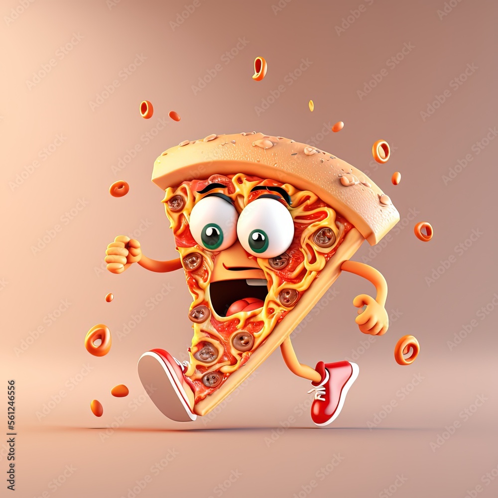 Cute Cartoon Pizza Character Running (Generative AI) Stock Illustration ...