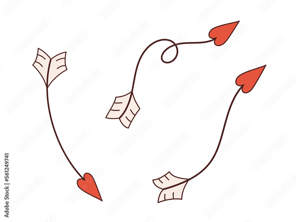 Vector set with curve arrows in y2k style. Happy Valentines day 70s ...