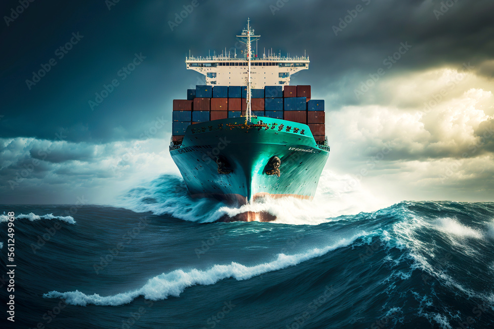 cargo ship delivering export goods according to freight Stock ...