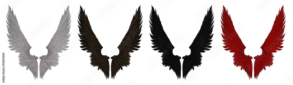 3D Render : Realistic isolated angel wings pair of falcon wings, wings ...