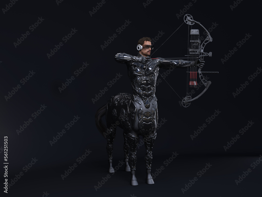 3D render : portrait of futuristic male centaur armed with bow and ...