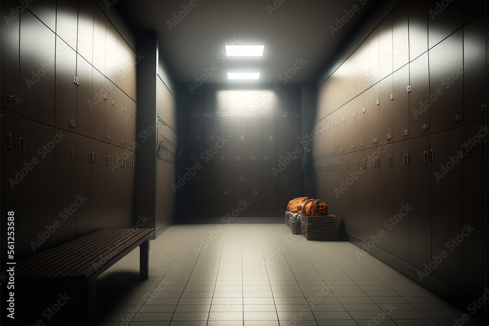 Minimalist locker room. Wooden bench. Athletes space. Locker room ...