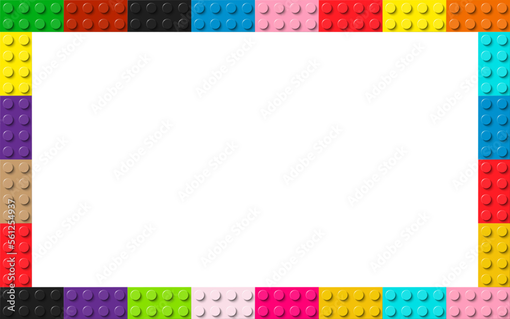 Color frame composed of coloured plastic toy blocks. Colorful brick ...