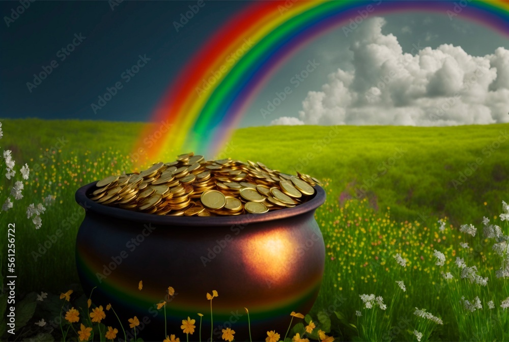 pot of gold at the end of a rainbow, generated image Stock Illustration ...