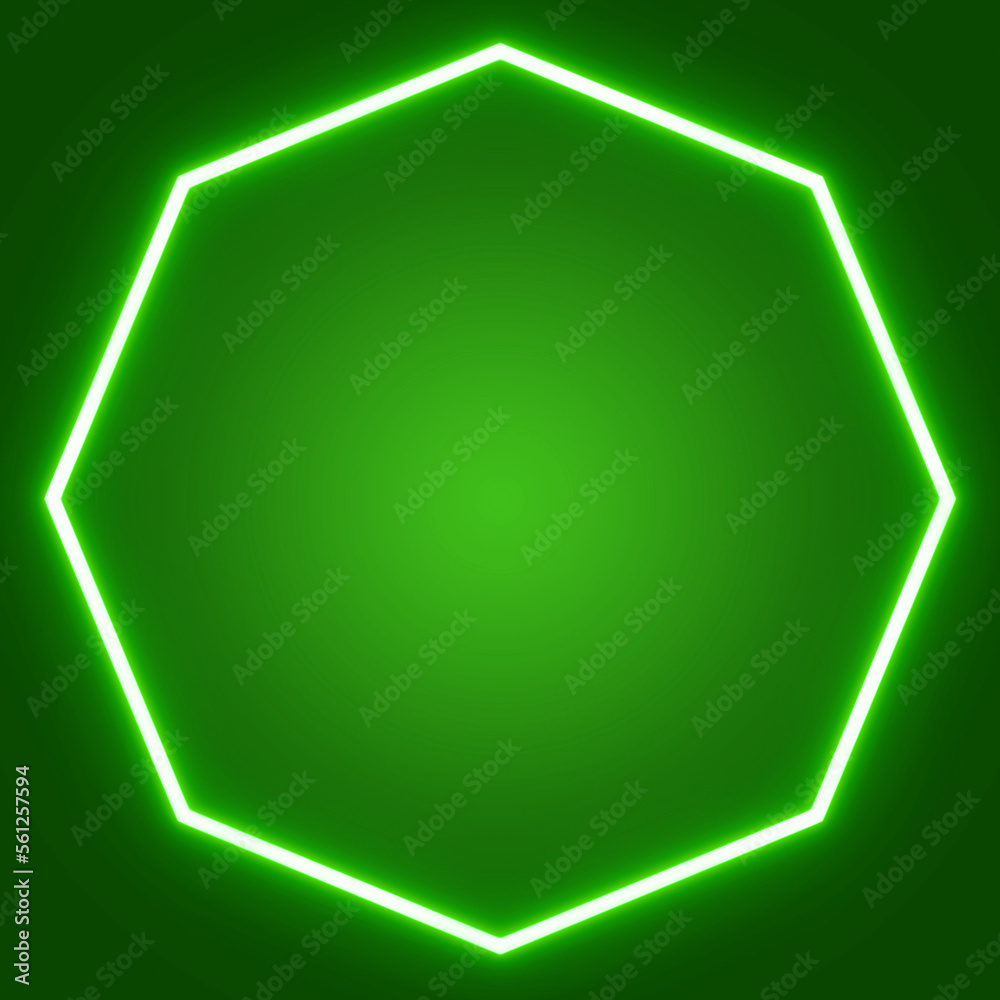 green background octagon line with glow effect green frame light Stock ...