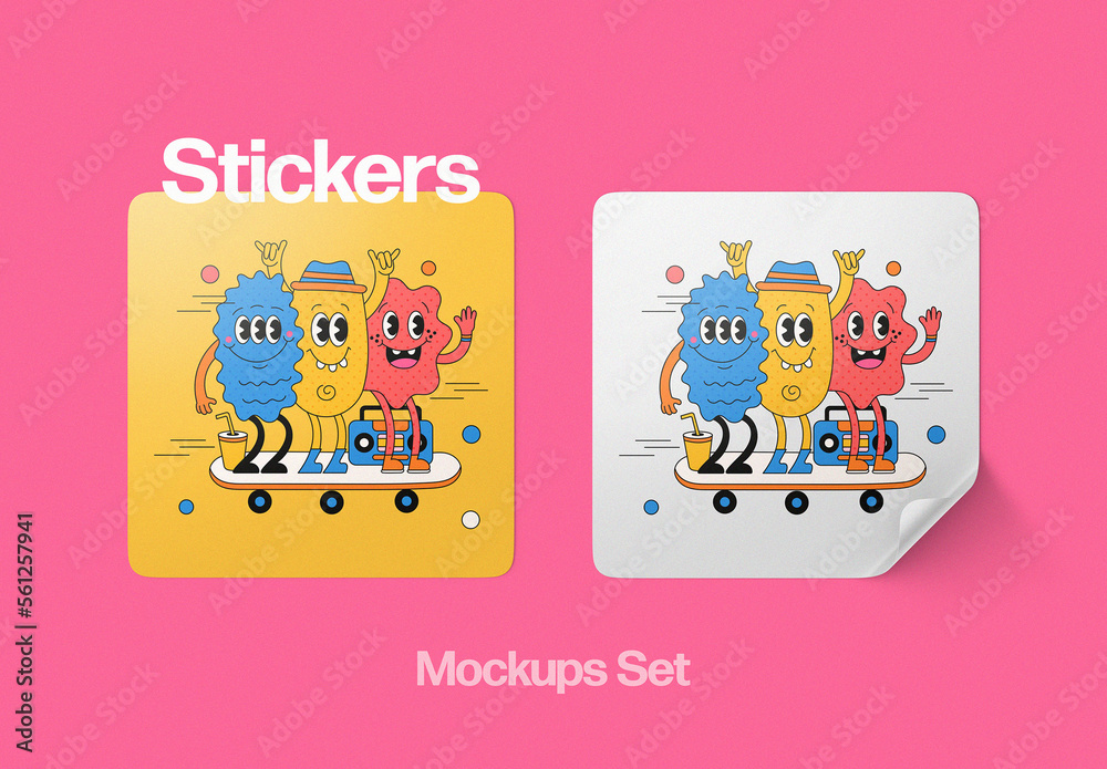 Square Sticker Mockups Stock Template | Adobe Stock