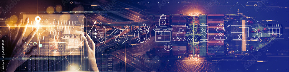 hand using Digital tablet computer of Transportation and logistic ...