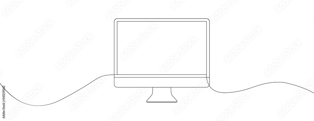 continuous line drawing of computer desktop vector illustration. Linear ...