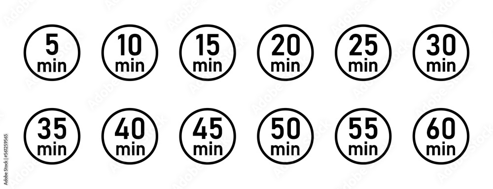 10, 15, 20, 25, 30, 35, 40, 45, 50 min,Timer, clock, stopwatch isolated ...