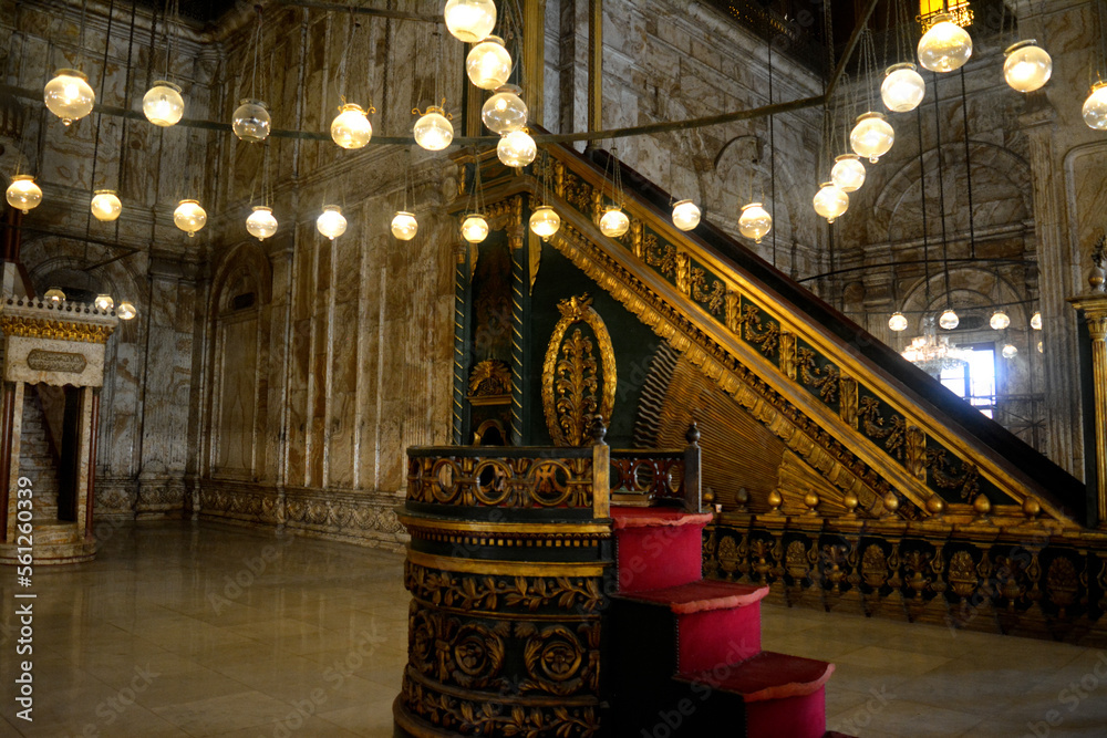 Details of prayer niche and mosque pulpit of The great mosque of ...