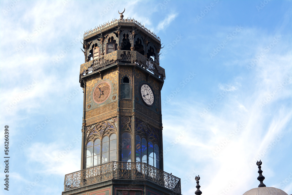 The clock tower of The great mosque of Muhammad Ali Pasha or Alabaster ...