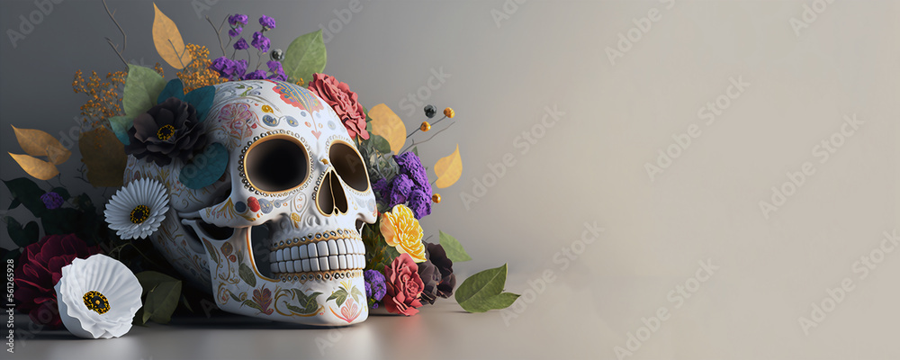 Hispanic heritage sugar skull marigold Festive dia de los muertos ...