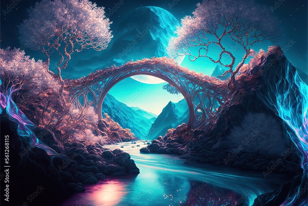 magic bridge in different colors, in the forest AI Stock Illustration ...