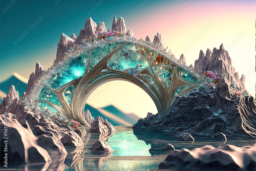 magic bridge in different colors, in the forest AI ilustração do Stock ...