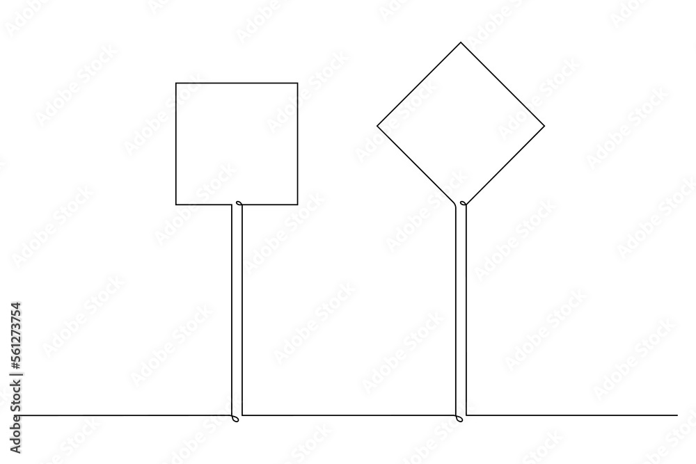 Single continuous line drawing template, set of road signs, Traffic ...