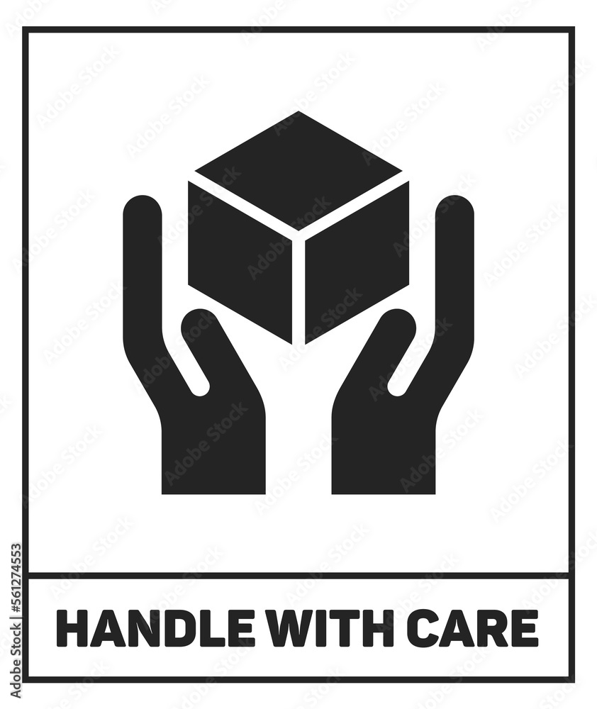 Handle with care sign. Black packaging sticker Stock Illustration ...