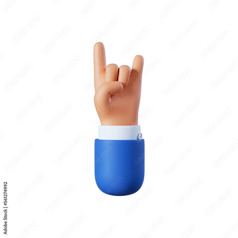 3d illustration. Rebel social icon. Cartoon character hand shows rock ...