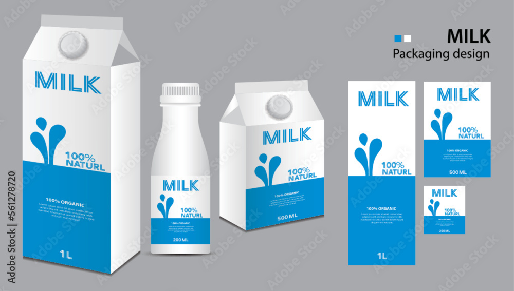Milk package design, milk label design, Milk boxes set and bottle ...