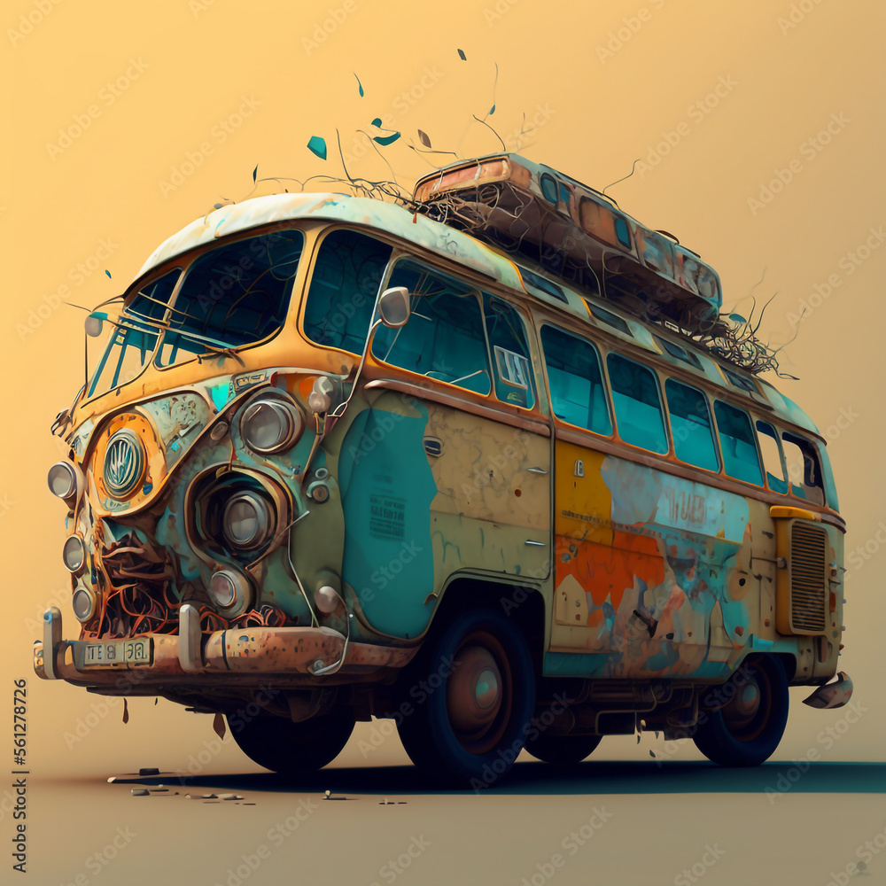 Stylized bus design. Hippy automobile game design concept Stock ...