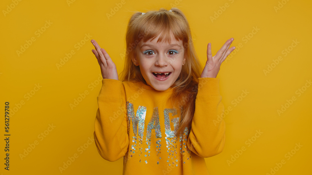 Oh my God, Wow. Young preteen child girl kid looking surprised at ...