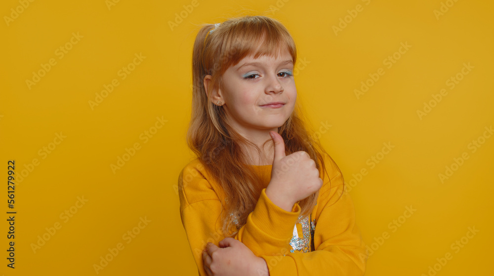 Great job, nice work. Young preteen child girl kid showing thumbs up ...