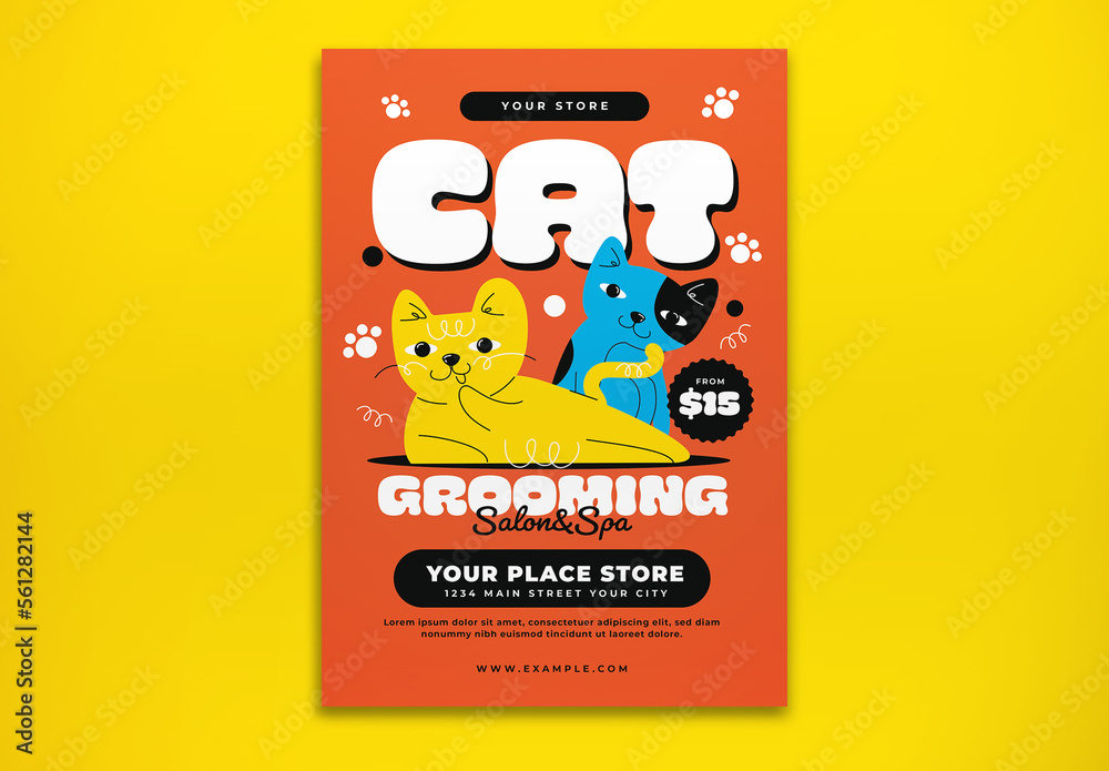 Cat Grooming Flyer Stock Template | Adobe Stock