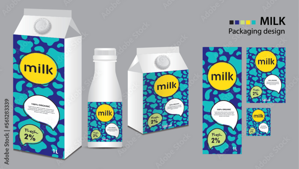 Vektorová grafika „Milk package design, milk label design, Milk boxes ...