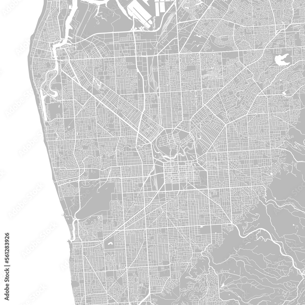 White and light grey Adelaide city area vector background map, roads ...