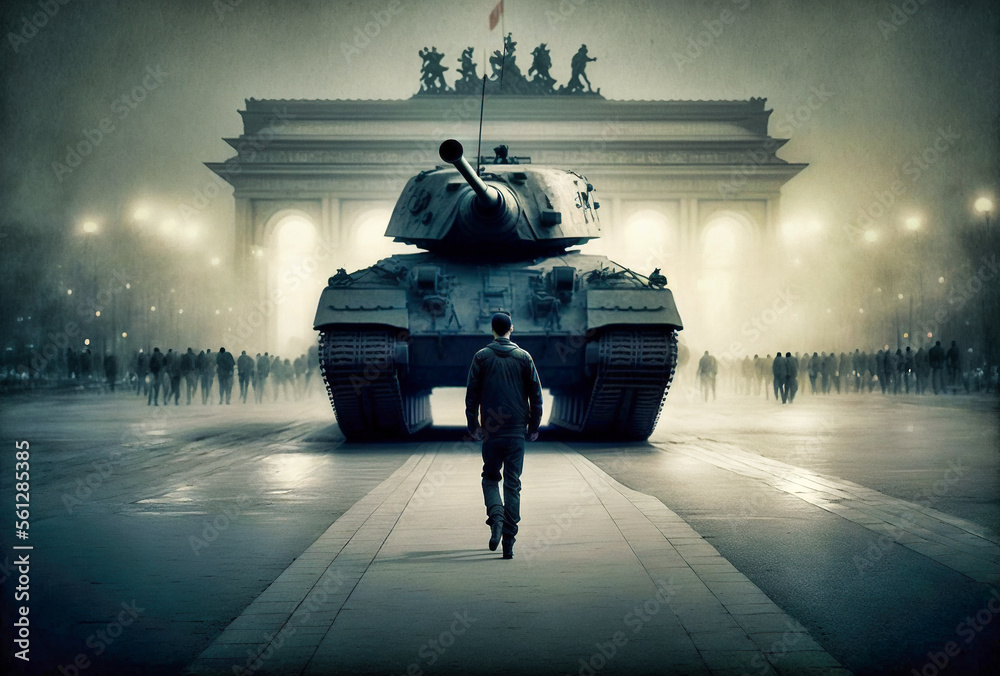 Man facing a tank Stock Illustration | Adobe Stock