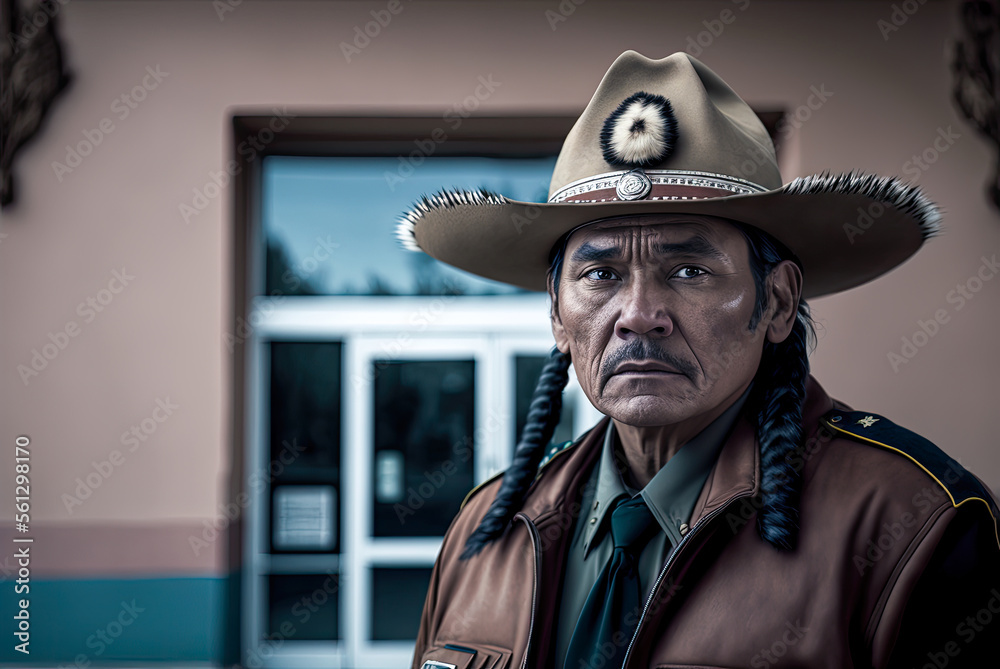 Native American detective portrait, police station background ...