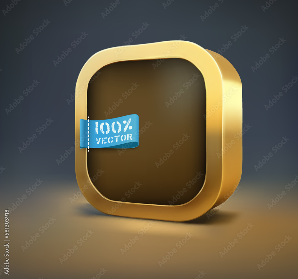 Vector 3d gold metallic cube isolated on grey background. Realistic ...