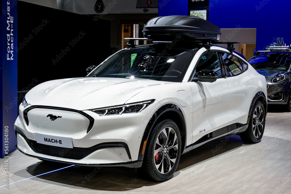 Ford Mustang Mach-E all-electric SUV car (2023). Stock Photo | Adobe Stock