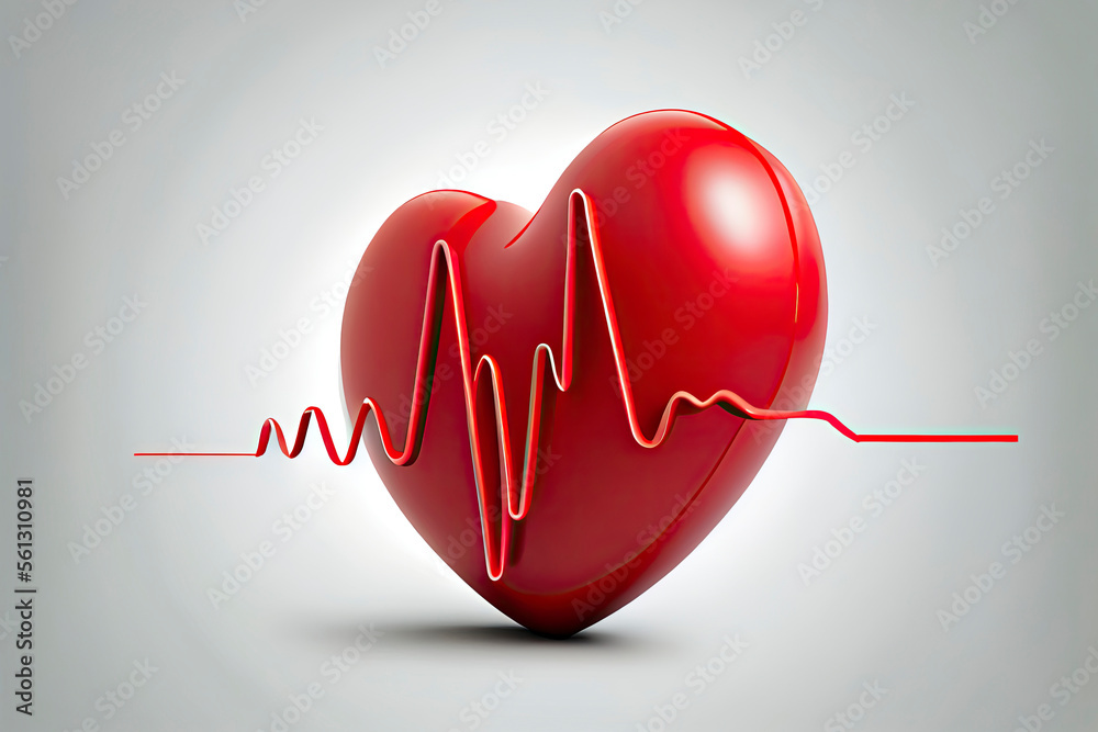 Red heart with white pulse line on white background. Heart pulse ...
