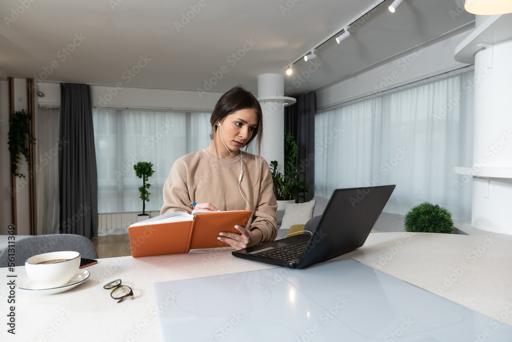 Interior designer female work on new project for rich client in home ...