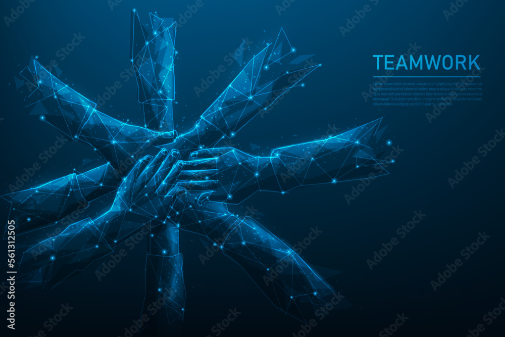 holding hand teamwork technology on blue dark background. people ...