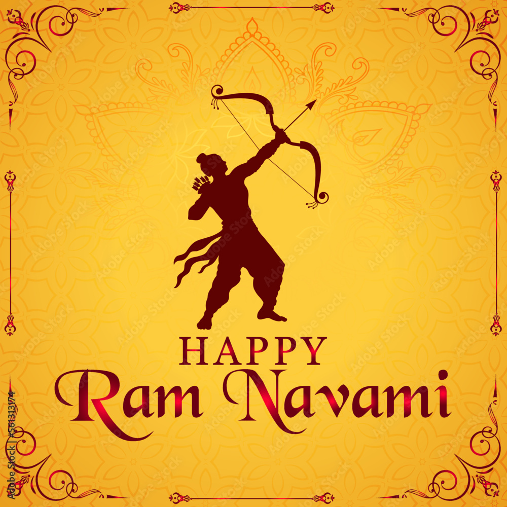 Happy ram navami greetings golden brown background indian hindui ...
