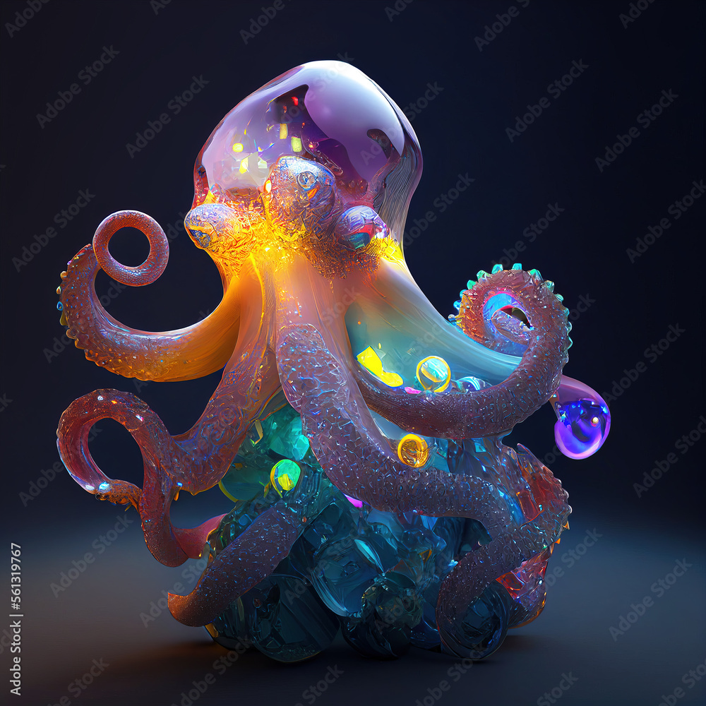 Crystal Octopus Generative Ai Statue Stock Illustration | Adobe Stock
