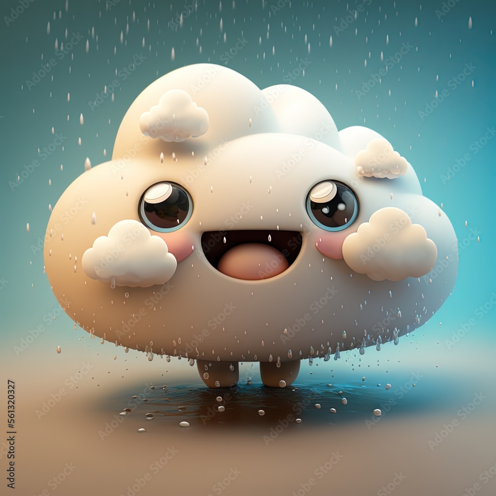 Cute Cartoon Rain Cloud Character (Generative AI) Stock Illustration ...