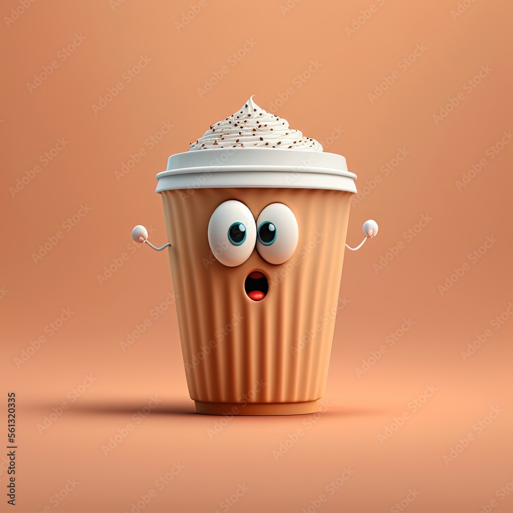 Cute Cartoon Cappuccino Character (Generative AI) Stock Illustration ...
