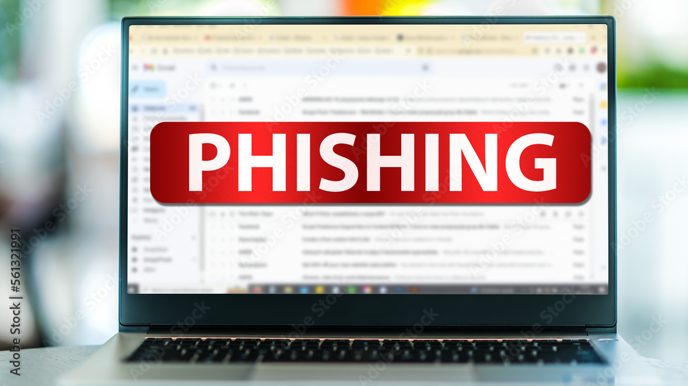 Laptop displaying the sign of phishing on the internet Stock ...