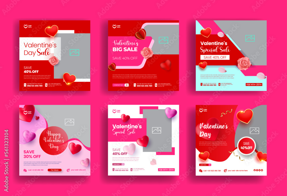 Editable Valentine's day social media post banners set with realistic ...