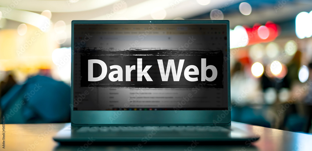 Laptop computer displaying the warning sign of the dark web Stock Photo ...