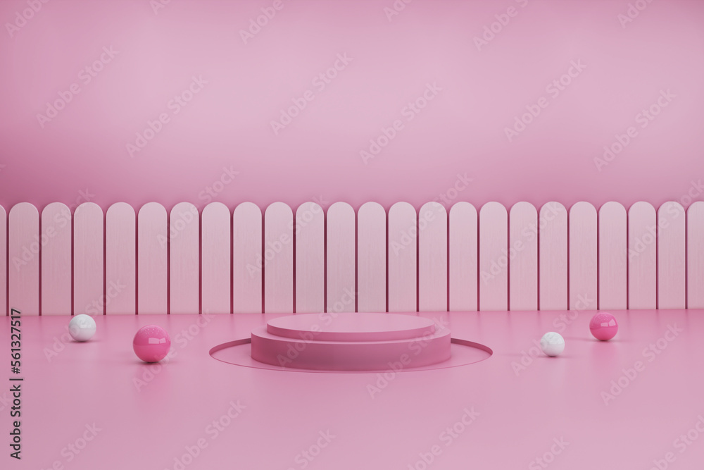Blank pink podium pedestal or platform with pink pastel color ...