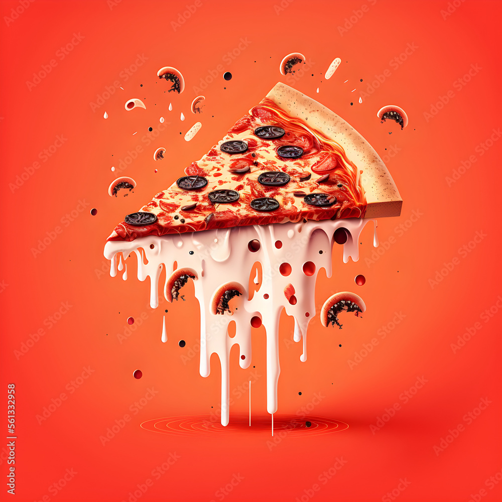 2d Super Cheese Pizza Icon Red background Food Design Concept Stock ...