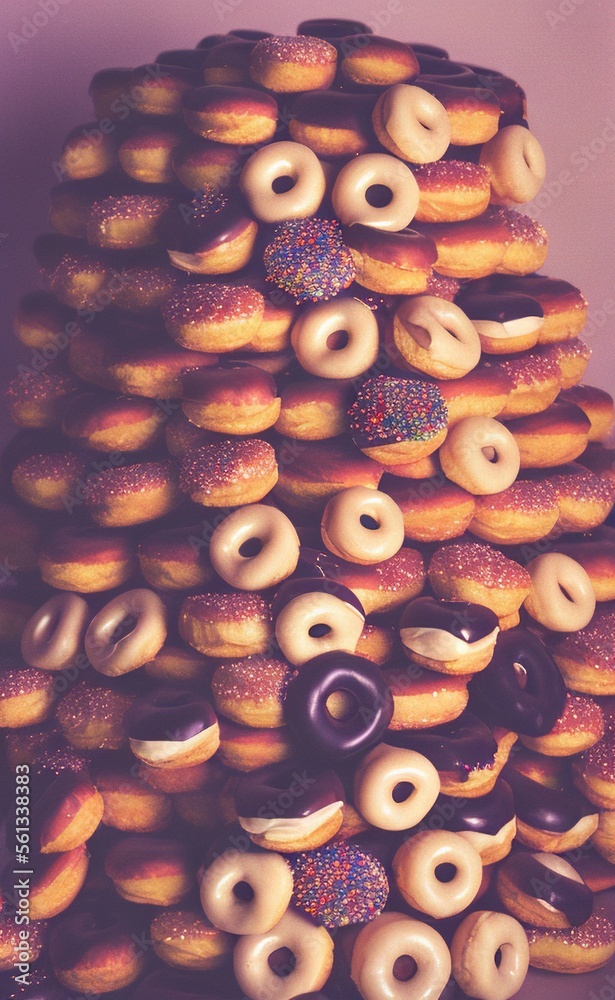 Giant pile of donuts with various icings and toppings, donut mountain ...
