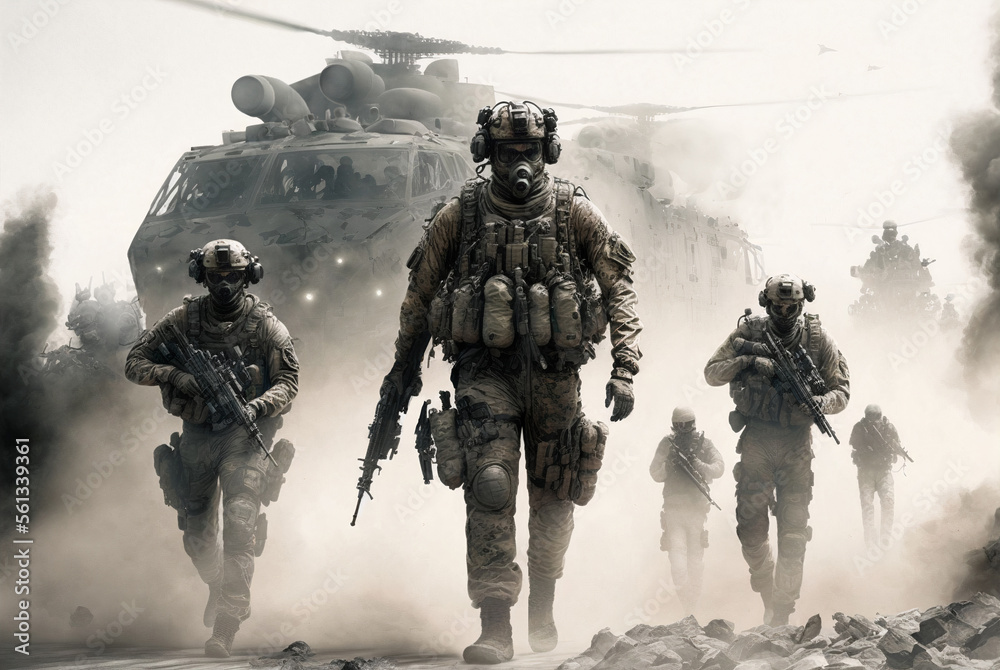 Photo & Art Print Modern warfare soldiers moving forward ai generative ...