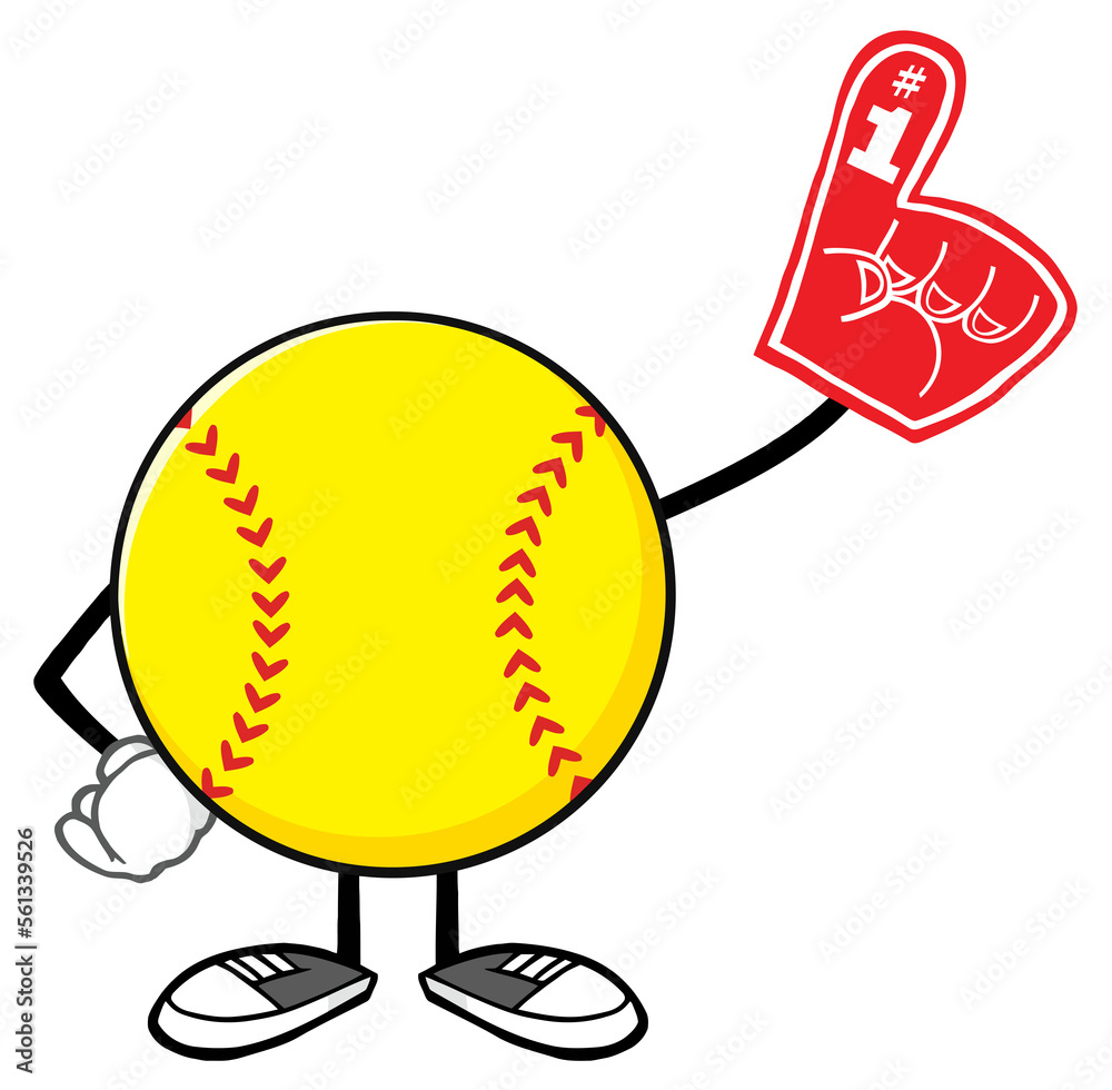 Softball Faceless Cartoon Mascot Character Wearing A Foam Finger. Hand ...