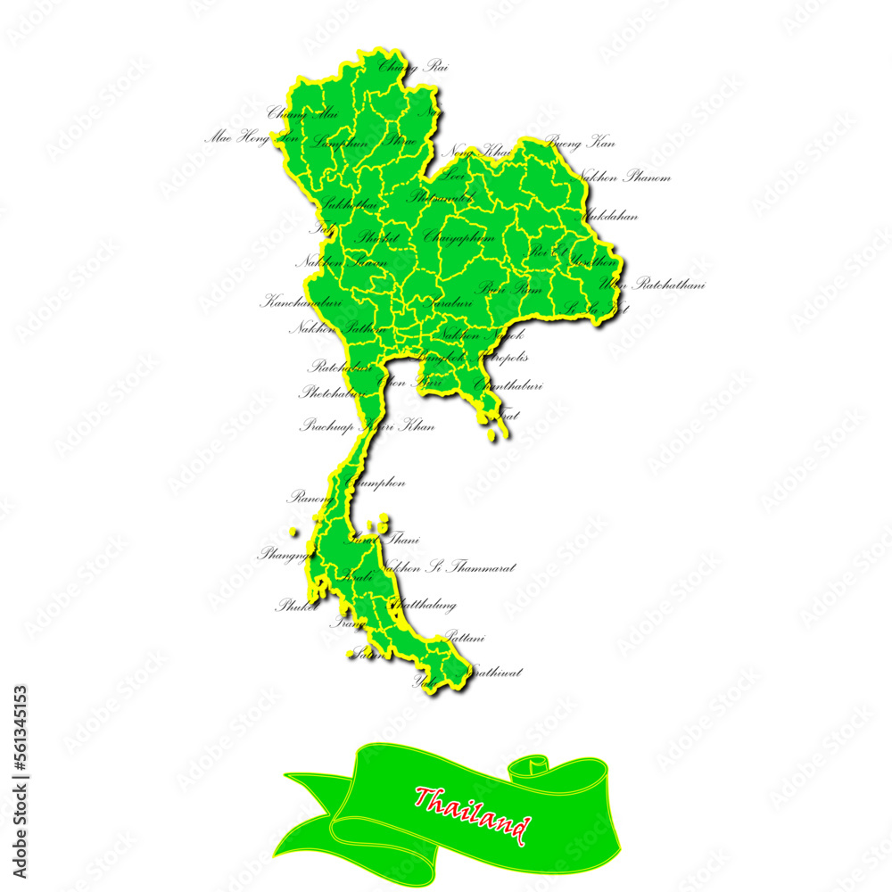 Vector map of Thailand with subregions in green country name in red ...