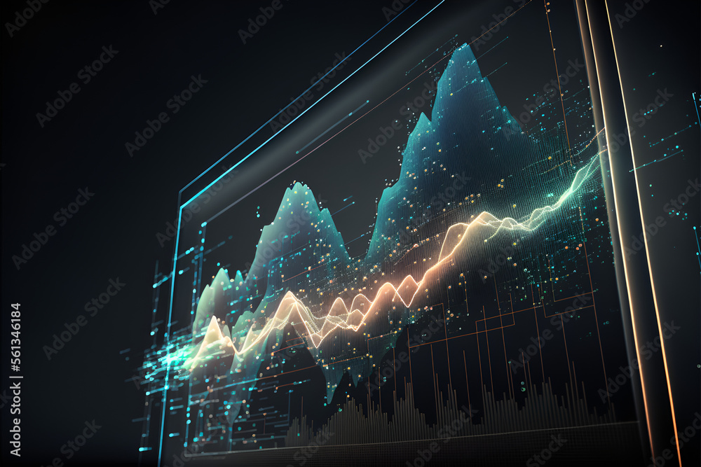 Business economic charts with light effects, neon. Abstract neon ...